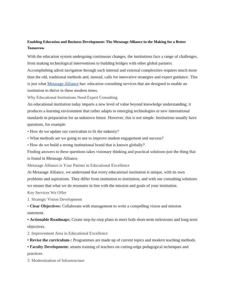 Enabling Education and Business Development: The Metasage Alliance in ...