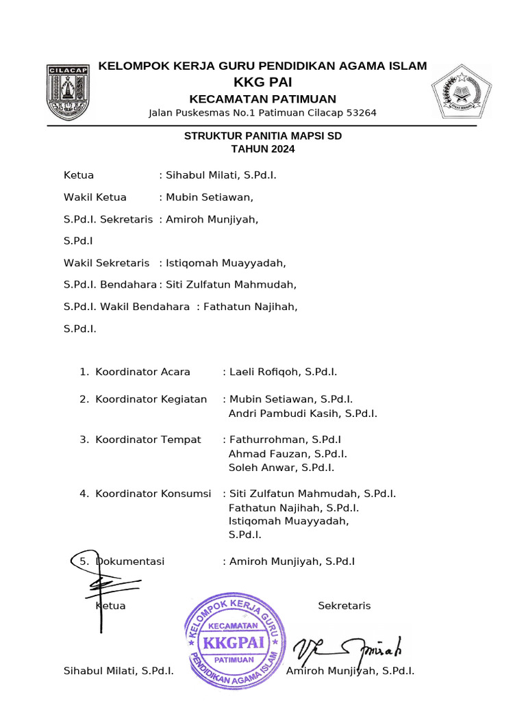 Struktur Panitia MAPSI SD 2024 | PDF