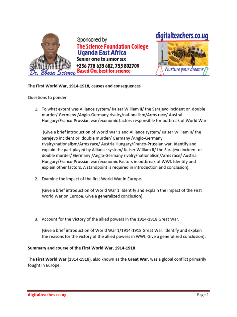 The First World War 1914 1918 Causes and Consequences | PDF | Austria Hungary | Allies Of World ...