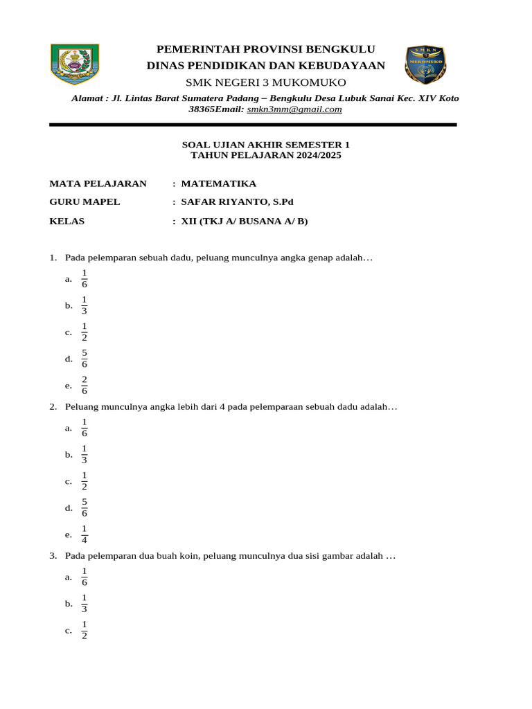 Soal Uas Matematika Kls Xii | PDF