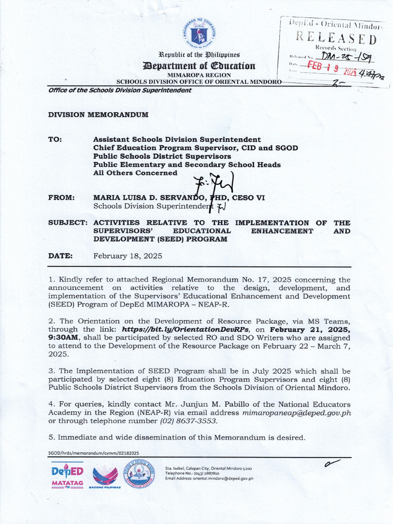 DM Activities Relative To The Implementation of The Supervisors ...