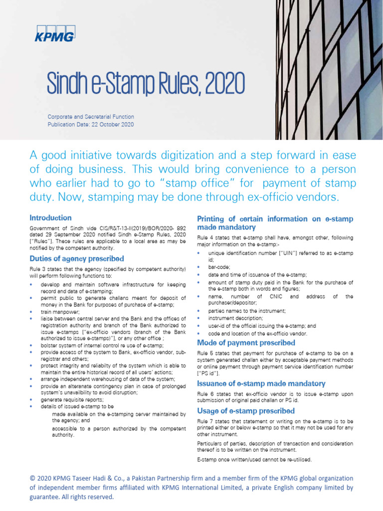 Publication On Sindh e Stamp Rules 2020 | PDF | Banks