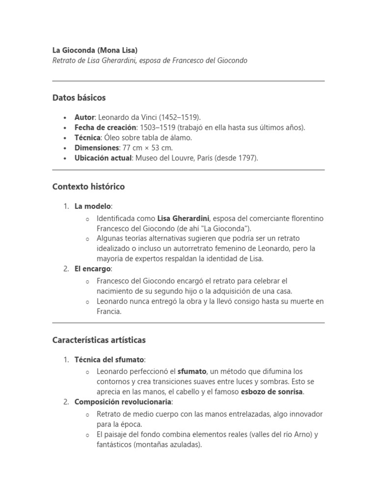 La Gioconda | PDF | Las artes