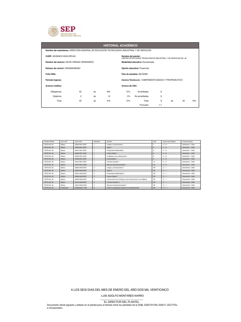 Historial Académico CETIS No. 48 | PDF | Plan de estudios | Aprendizaje