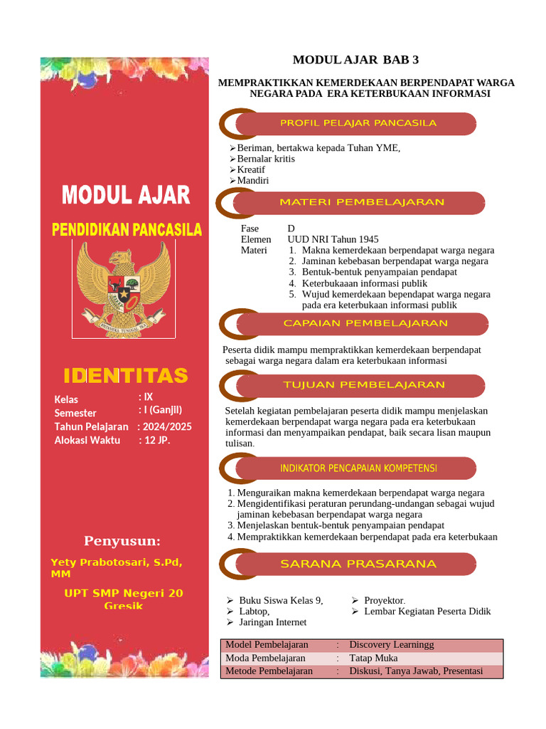 MODUL AJAR BAB 3 KELAS 9 Oke | PDF