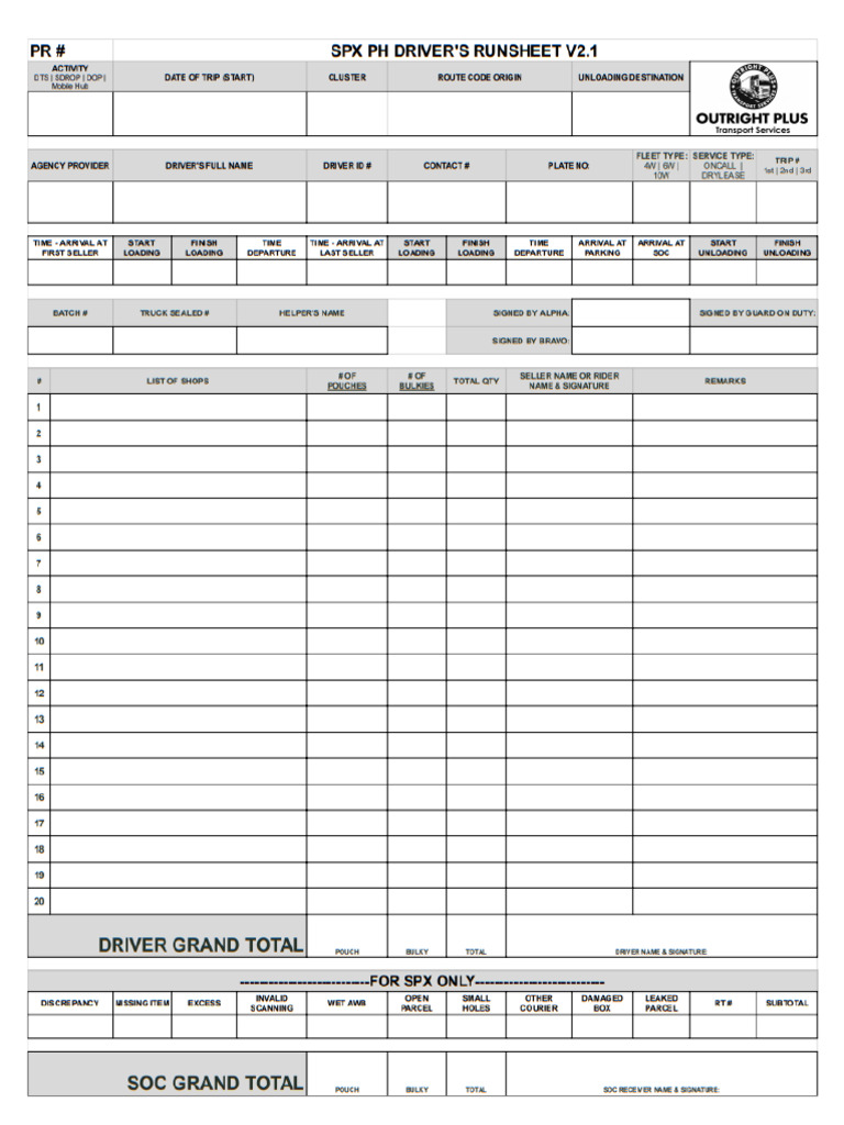 SPX Driver Runsheet v2.1 FM | PDF