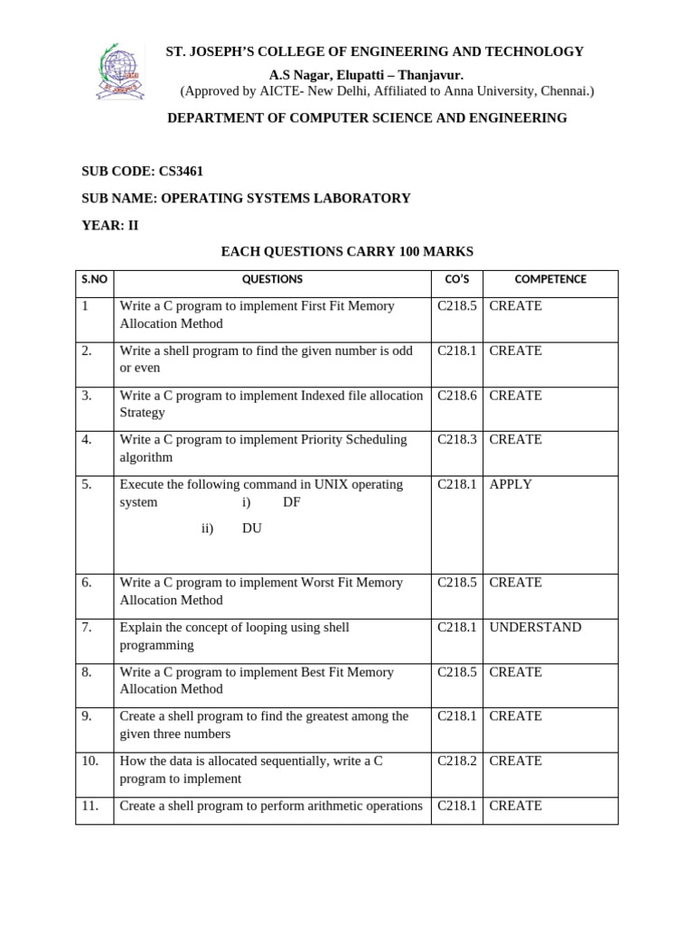 Operating Systems Lab Questions and Tasks | PDF