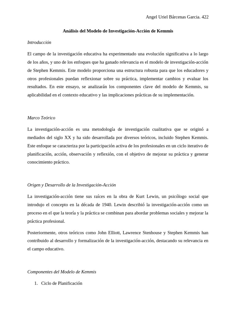 Análisis Del Modelo de Investigación-Acción de Kemmis. | PDF ...
