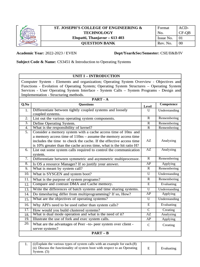 question bank | PDF | Scheduling (Computing) | Thread (Computing)
