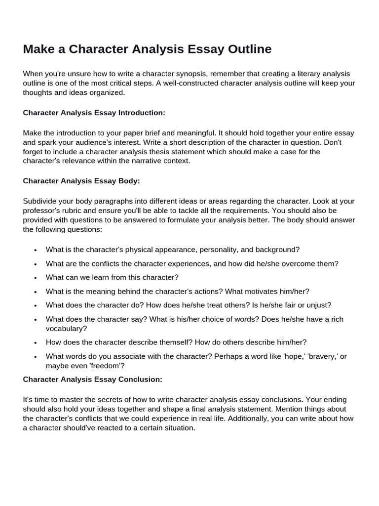 Character Analysis Essay Guide | PDF