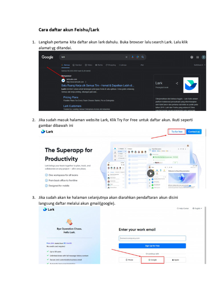 Cara Daftar Lark | PDF