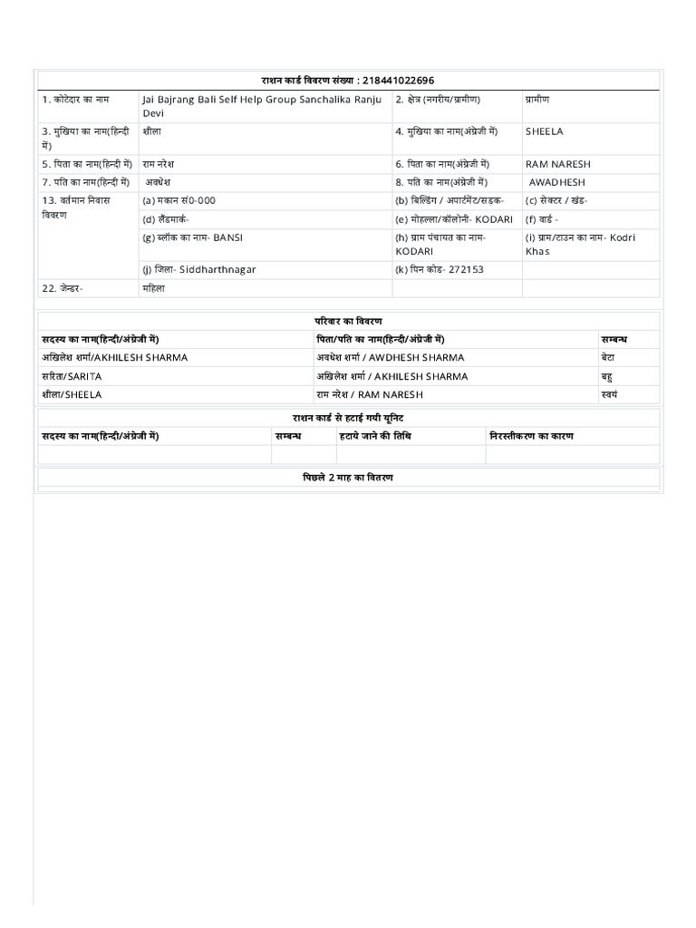 Sheela Ration Card | PDF
