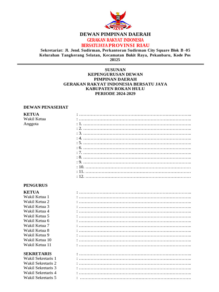Struktur DPD GRIB Jaya Provinsi Riau (FINAL) | PDF