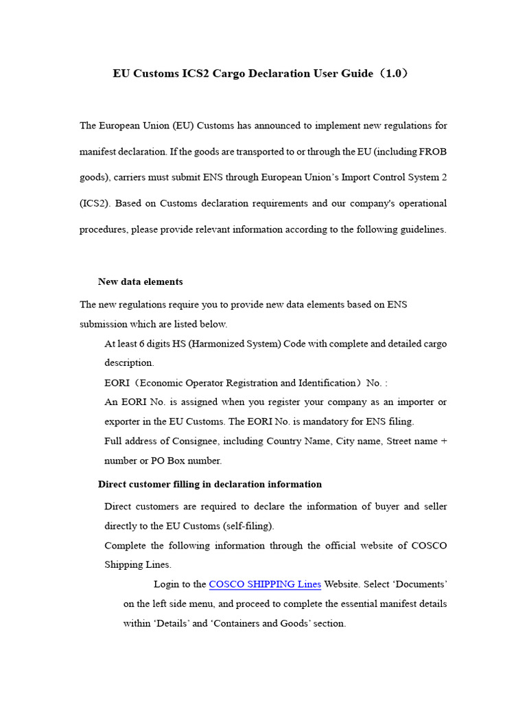 EU ICS2 Cargo Declaration Guide | PDF | Cargo | Customs