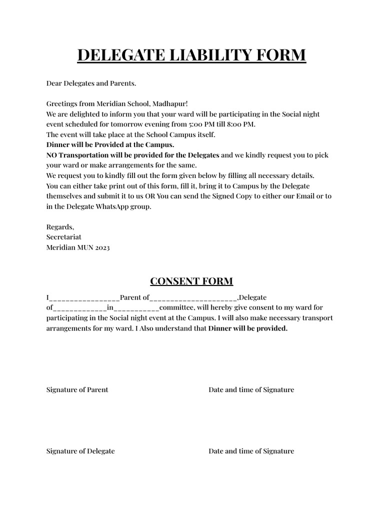 Delegate Liability Form | PDF
