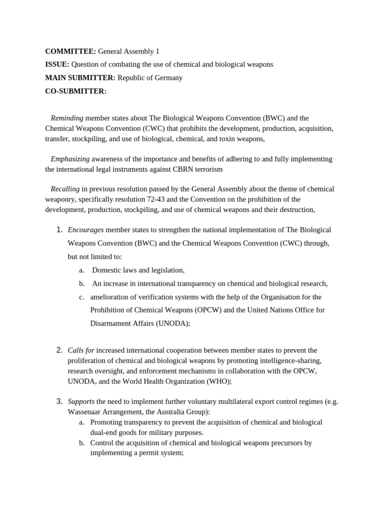 MUN Draft Resolution GA1 | PDF | Nuclear Disarmament | United Nations