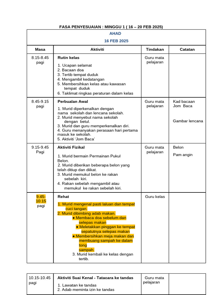 Rancangan Aktiviti Transisi | PDF