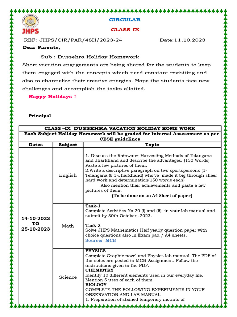 Class 9- HHW-CIRCULAR | PDF | Biology