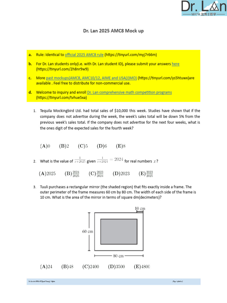 Dr. Lan 2025 AMC8 Mock Exam | PDF | Number Theory | Mathematics