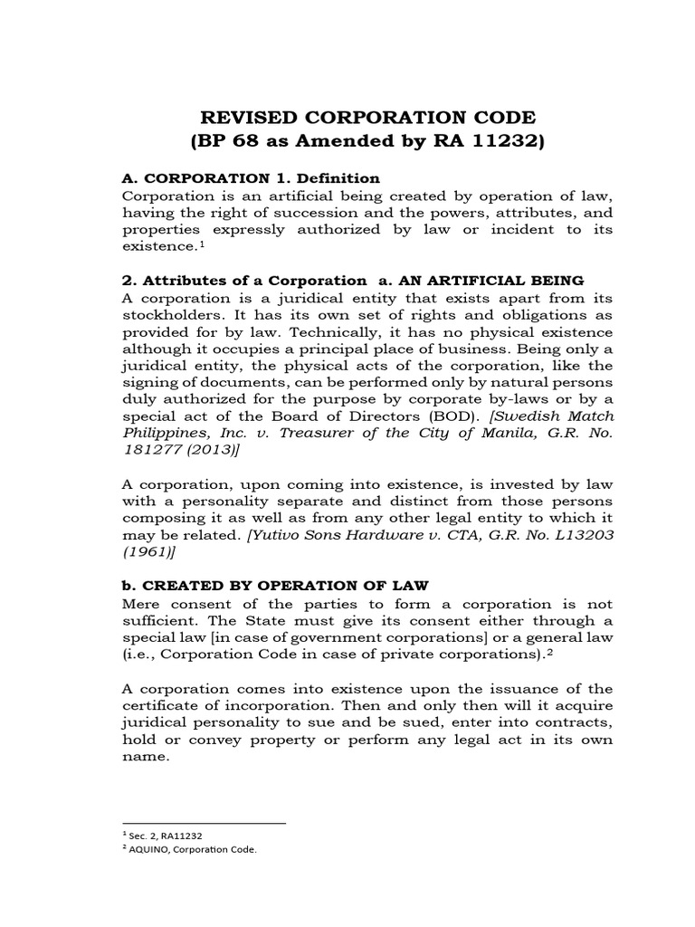 Ho1 - The Revised Corporation Code | PDF | Corporations | Stocks