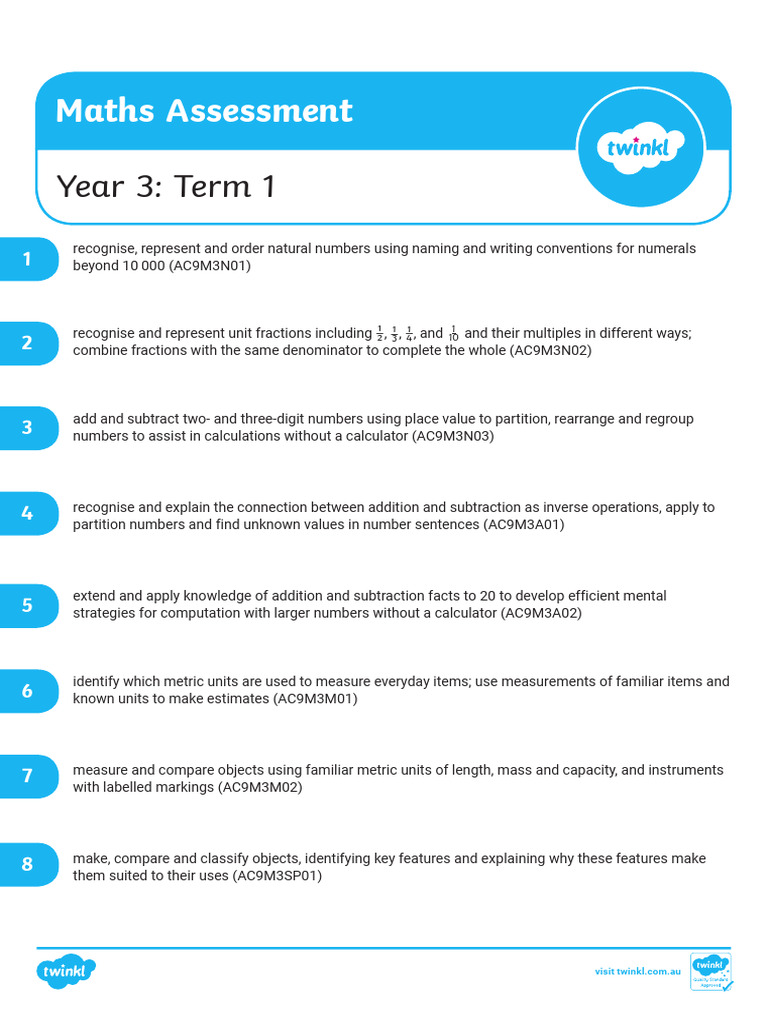 Year 3 Term 1 Maths Assessment | PDF | Litre | Mathematics
