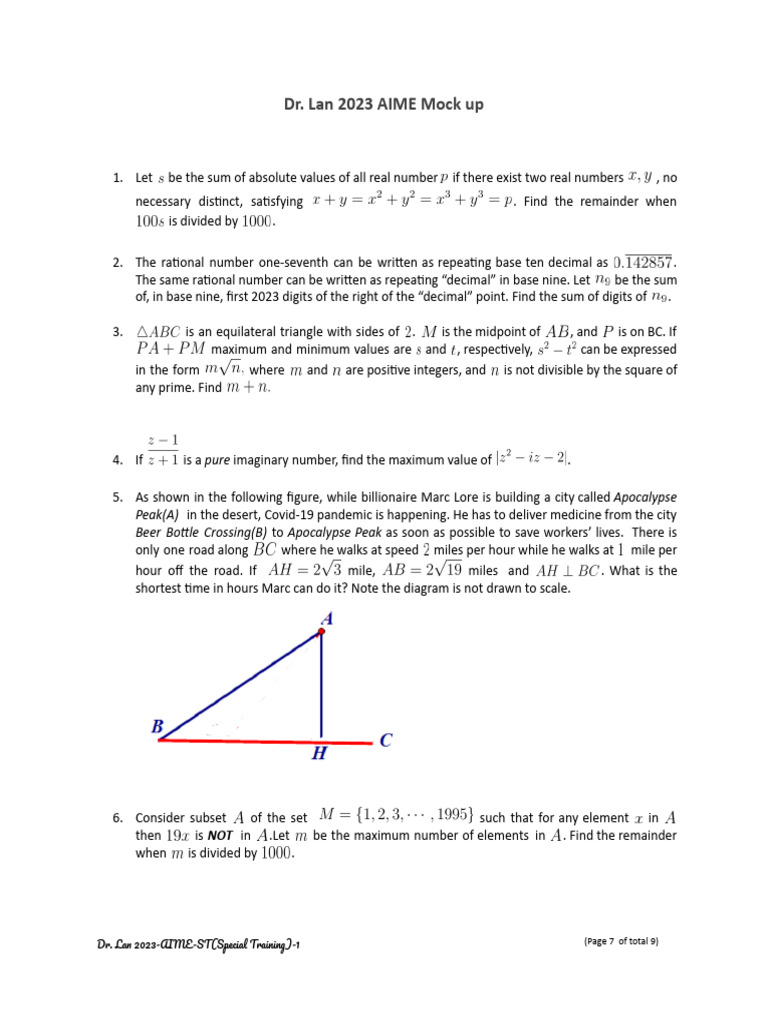 Dr. Lan 2023-AIME-Mockup With Answers | PDF | Circle | Sphere