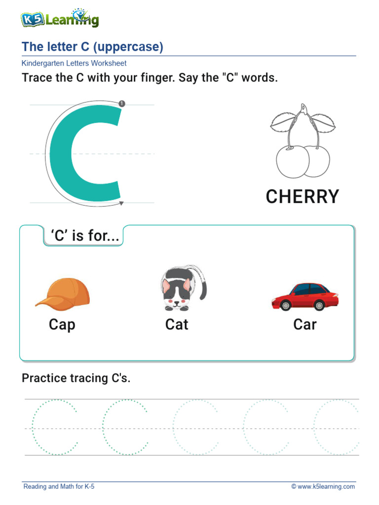 Kindergarten C Letter Tracing Worksheet | PDF