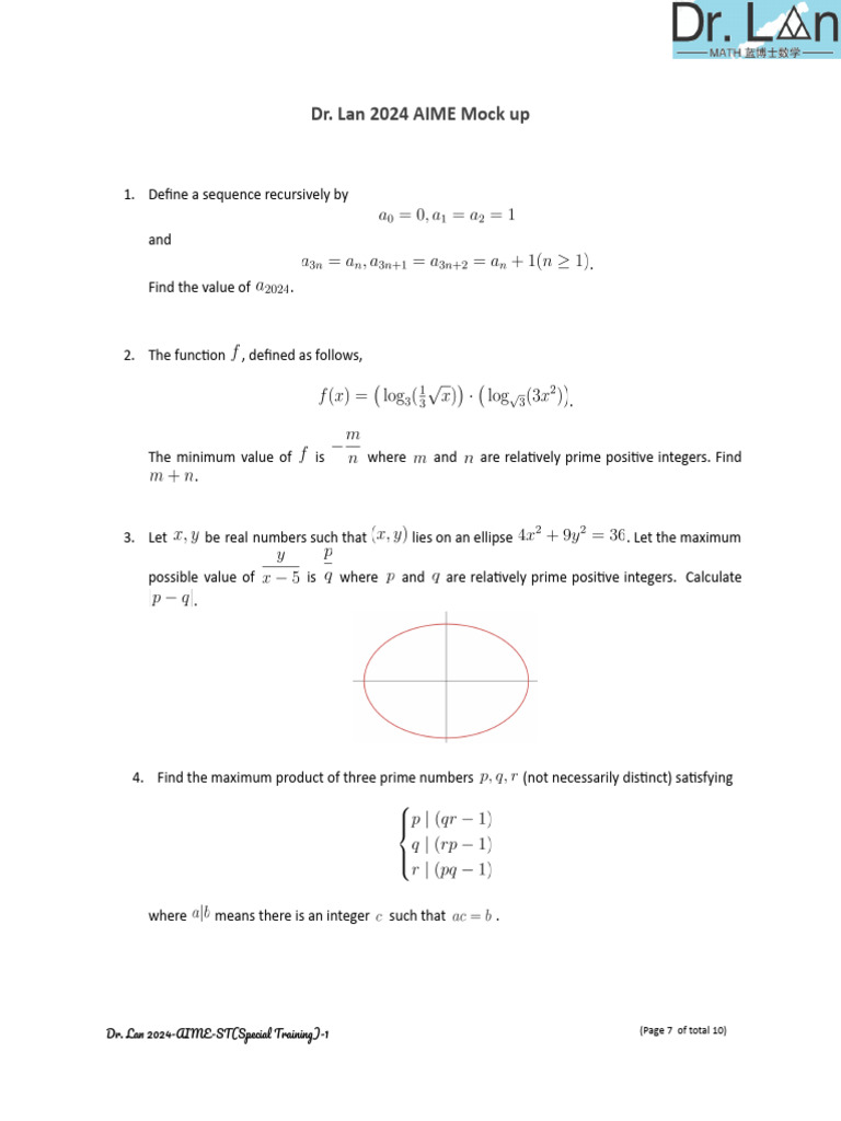 2024 AIME Mock Exam Solutions | PDF | Discrete Mathematics | Mathematics