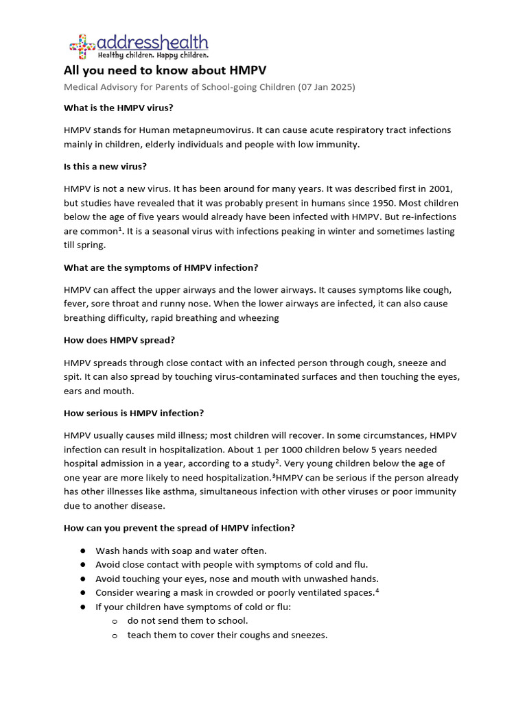 AddressHealth Parent Advisory HMPV 20240108 | PDF | Respiratory Tract ...