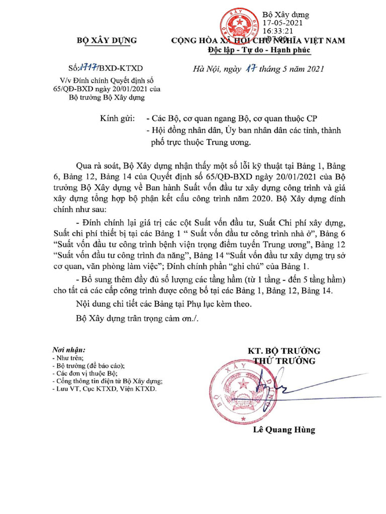 1717 - BXD - KTXD - Dinh Chinh Suat Von 65-Bxd | PDF