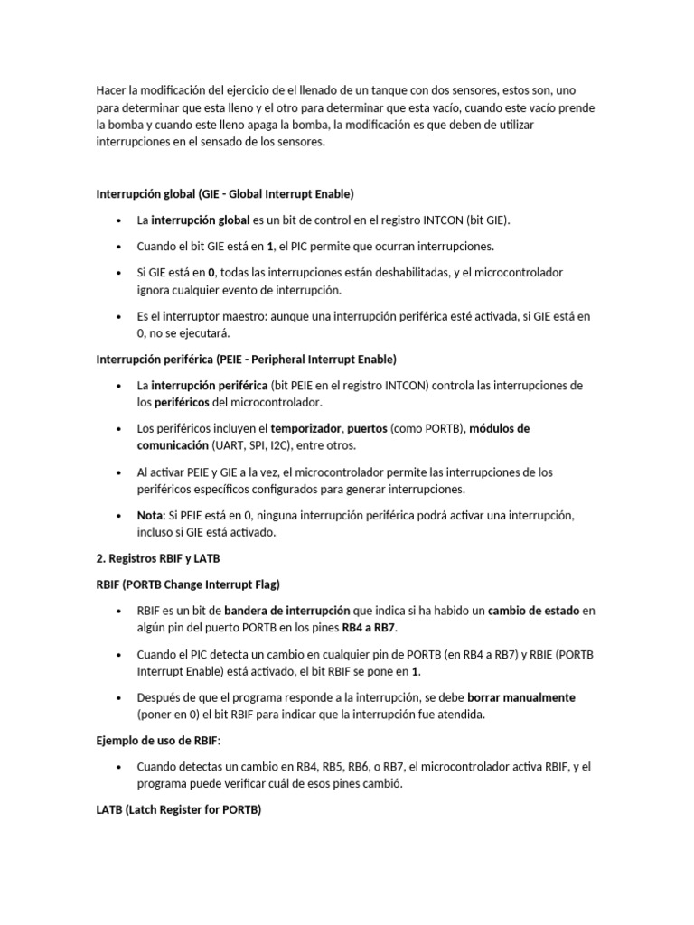 Control de Tanque con Interrupciones PIC | PDF | Microcontrolador | Ingeniería Informática