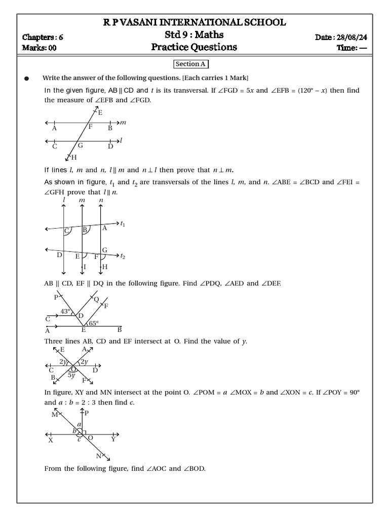 9th Grade Maths Practice Questions | PDF | Elementary Geometry | Euclidean Geometry