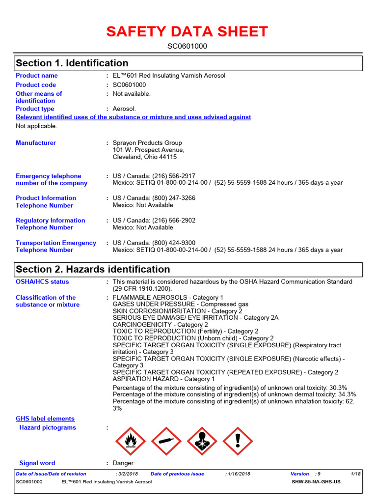 DATA SHEET EL601 | PDF | Toxicity | Safety