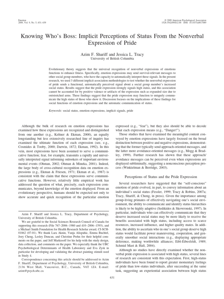 Shariff, Azim F. Tracy, Jessica L. (2009) - "Knowing Who's Boss ...