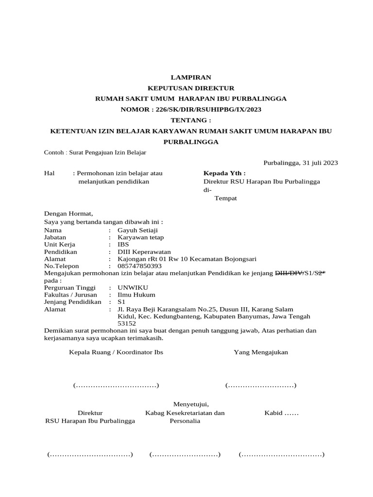 Form Izin Belajar Karyawan | PDF