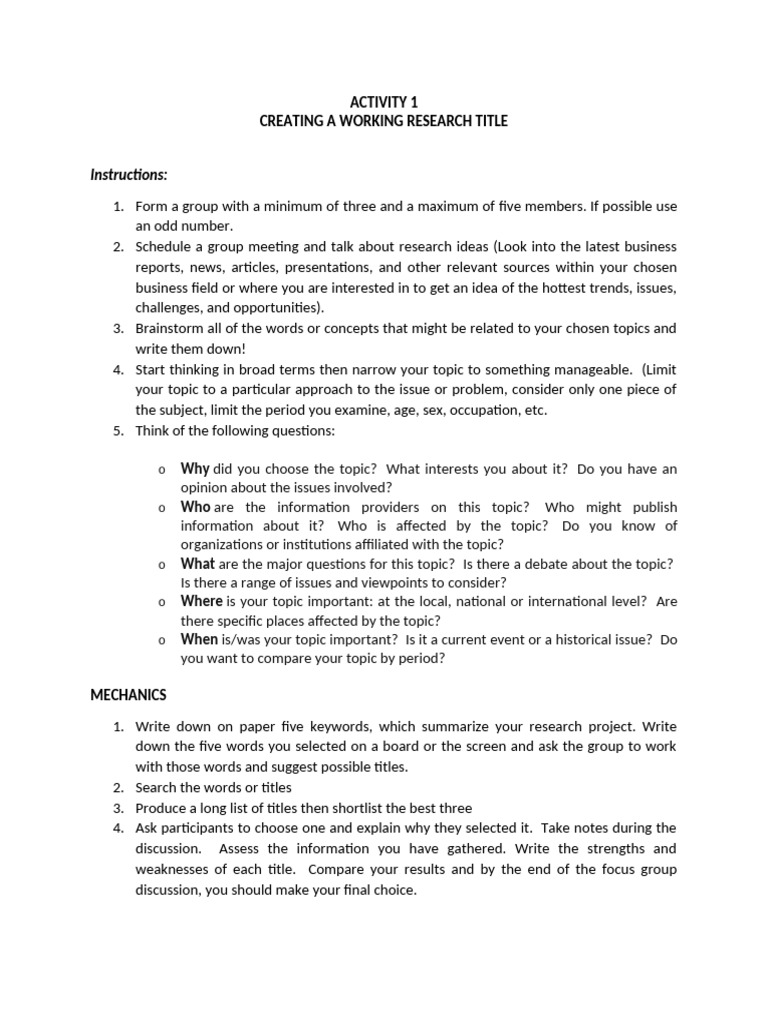 Creating A Working Research Title | PDF | Question | Cognitive Science