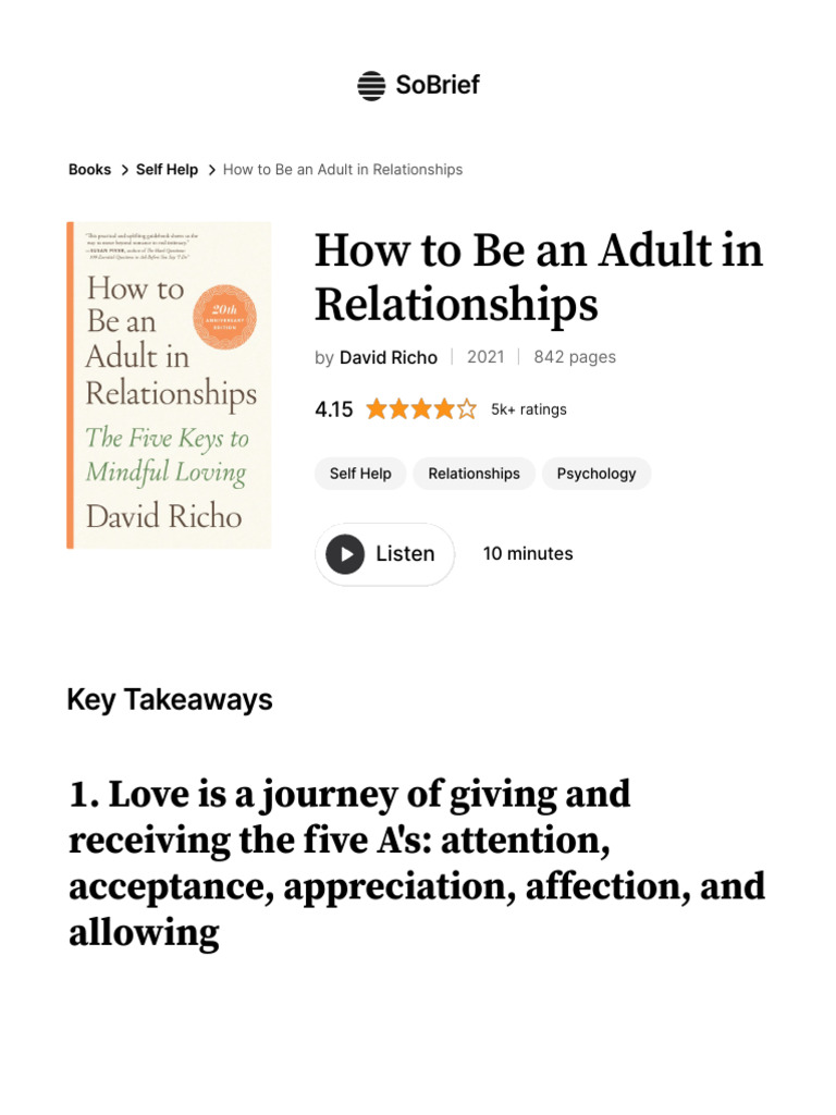 How To Be An Adult in Relationships | PDF | Intimate Relationships | Love