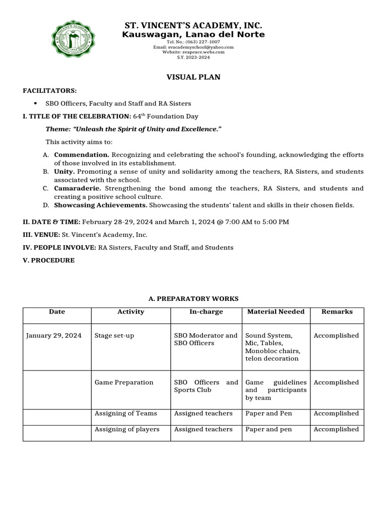 64th Foundation Day Celebration Plan | PDF | Sports