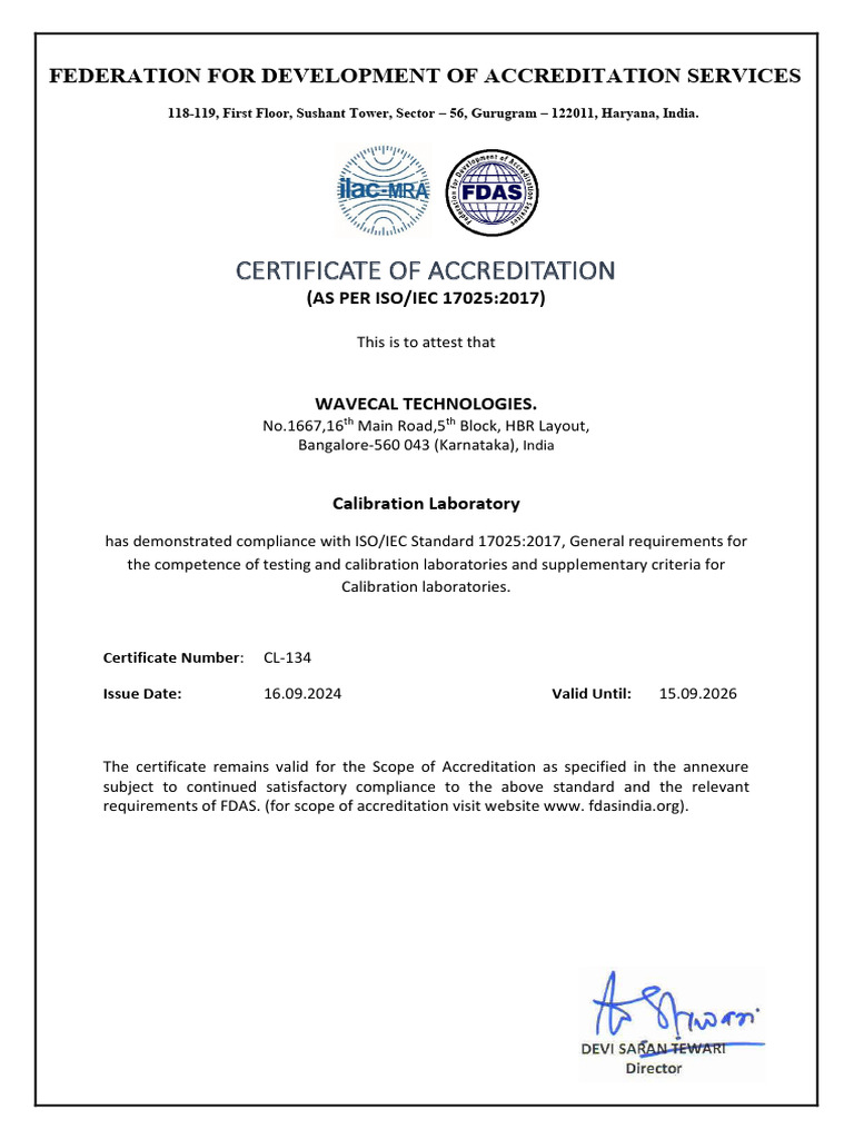 Wavecal Technologies Accreditation Certificate | PDF | Decibel | Radio ...