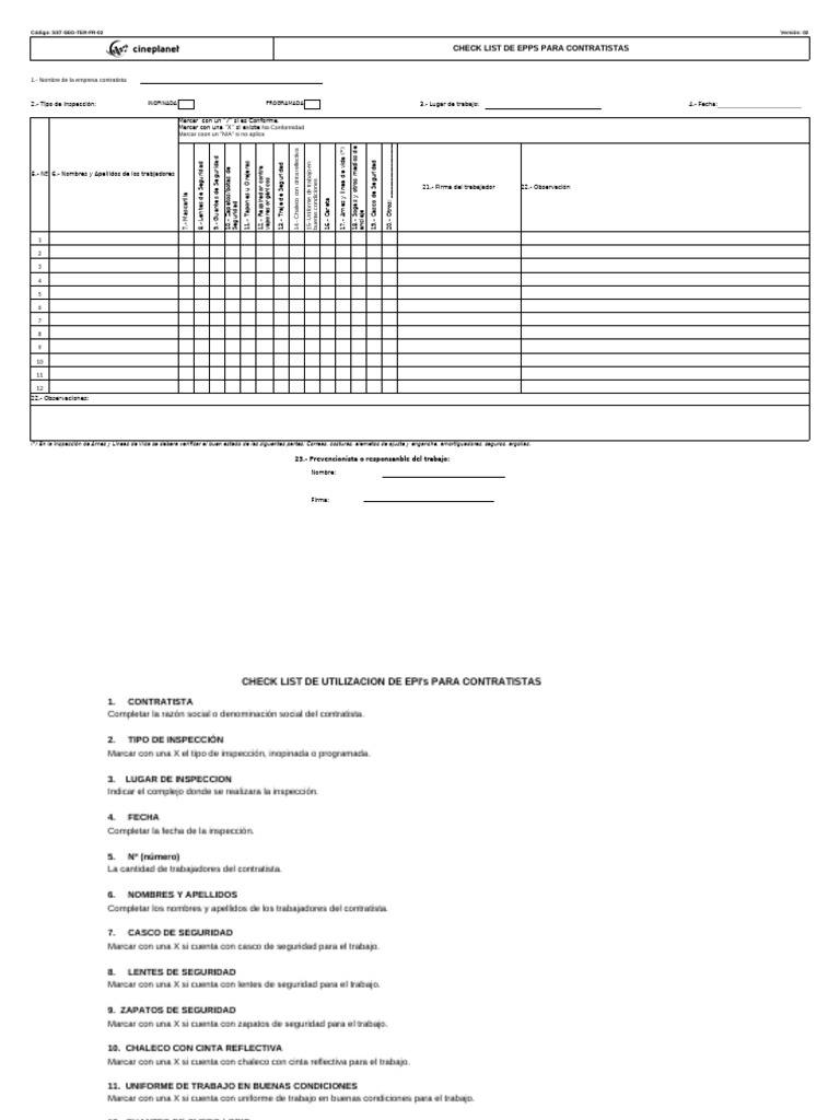 Check List EPP para Contratistas | PDF