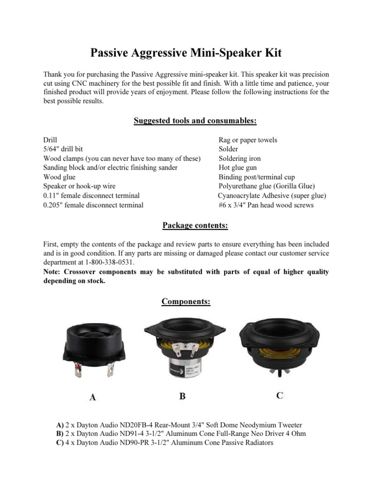 Passive Aggressive Mini-Speaker Guide | PDF | Loudspeaker | Electrical ...