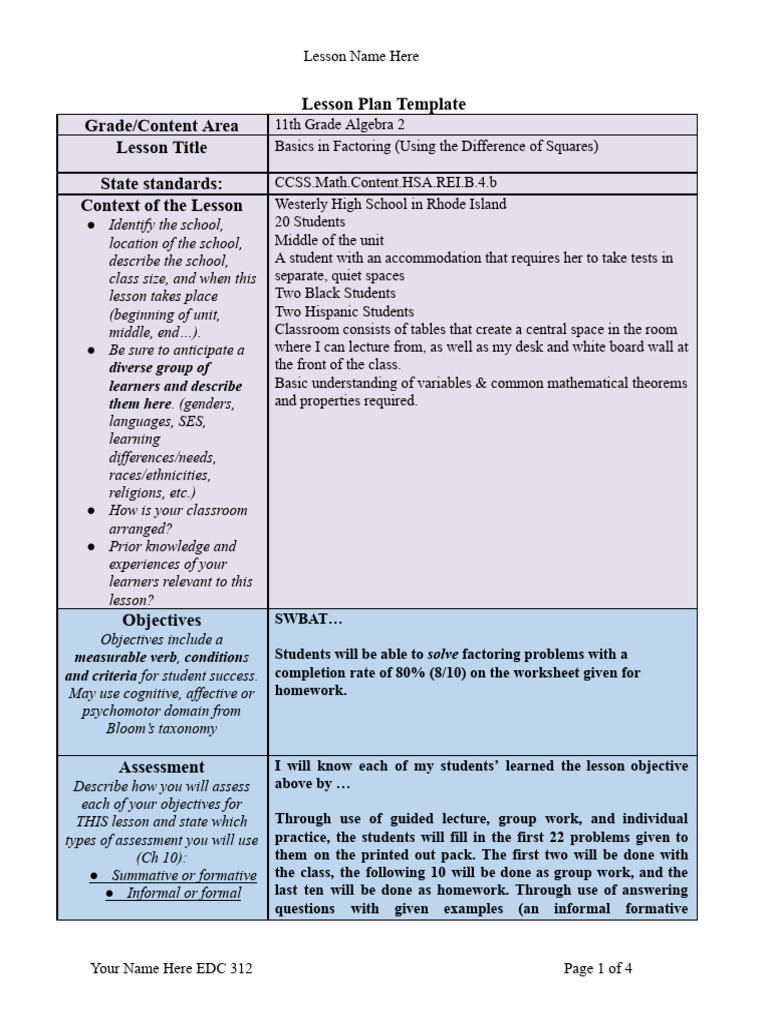 Towne_Eric_Lessonplan (2) (1) | PDF | Learning | Motivational