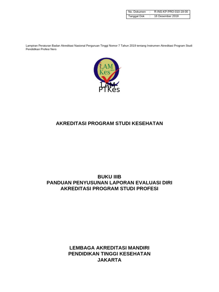 Buku 3B - Panduan Penyusunan Laporan Evaluasi Diri-Pend Profesi Ners - R-InS-KP-PRO-010!19!00 | PDF