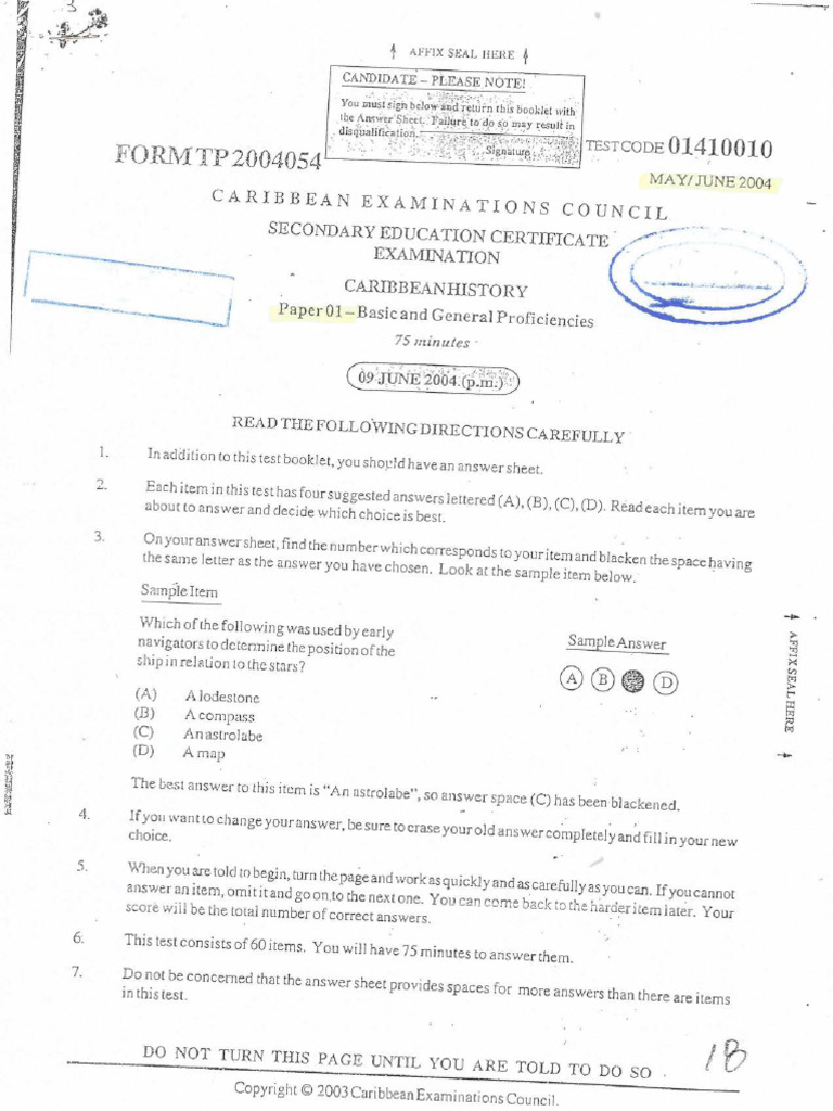 CSEC.History.June 2004 P1 | PDF