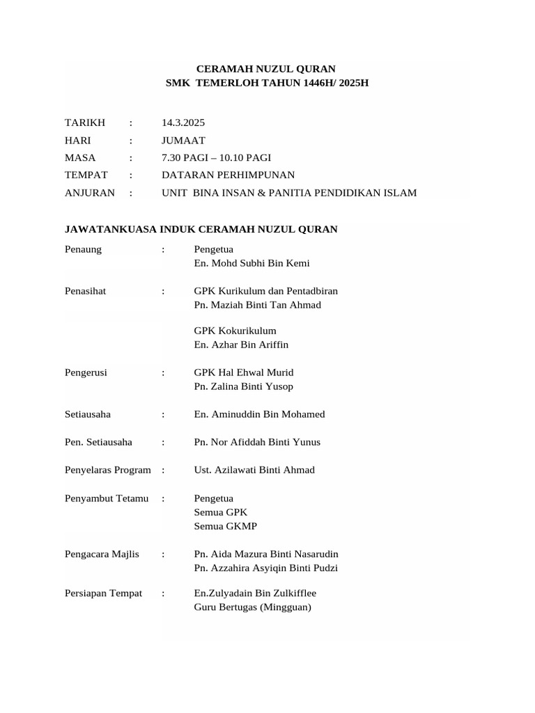 Tentatif Ceramah Nuzul Al-Quran | PDF