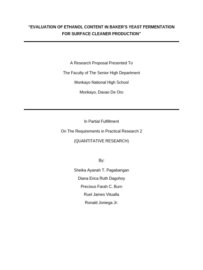 Evaluation of Ethanol Content in Baker's Yeast Fermentation For Surface Cleaner Production | PDF ...