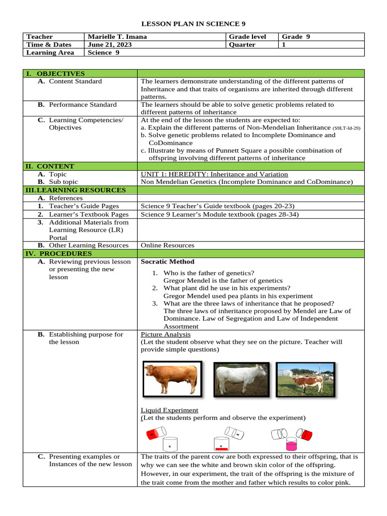 Semi Detailed Lesson Plan in Science 9 | PDF | Dominance (Genetics ...