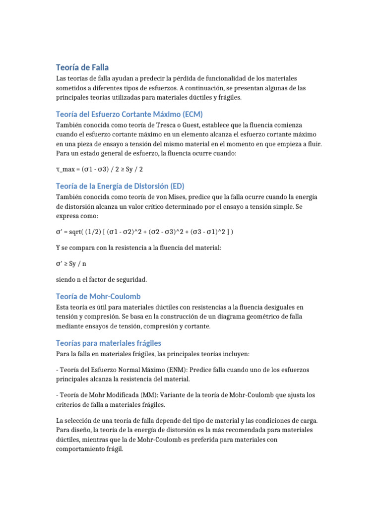 Teorías de Falla en Materiales Dúctiles y Frágiles | PDF