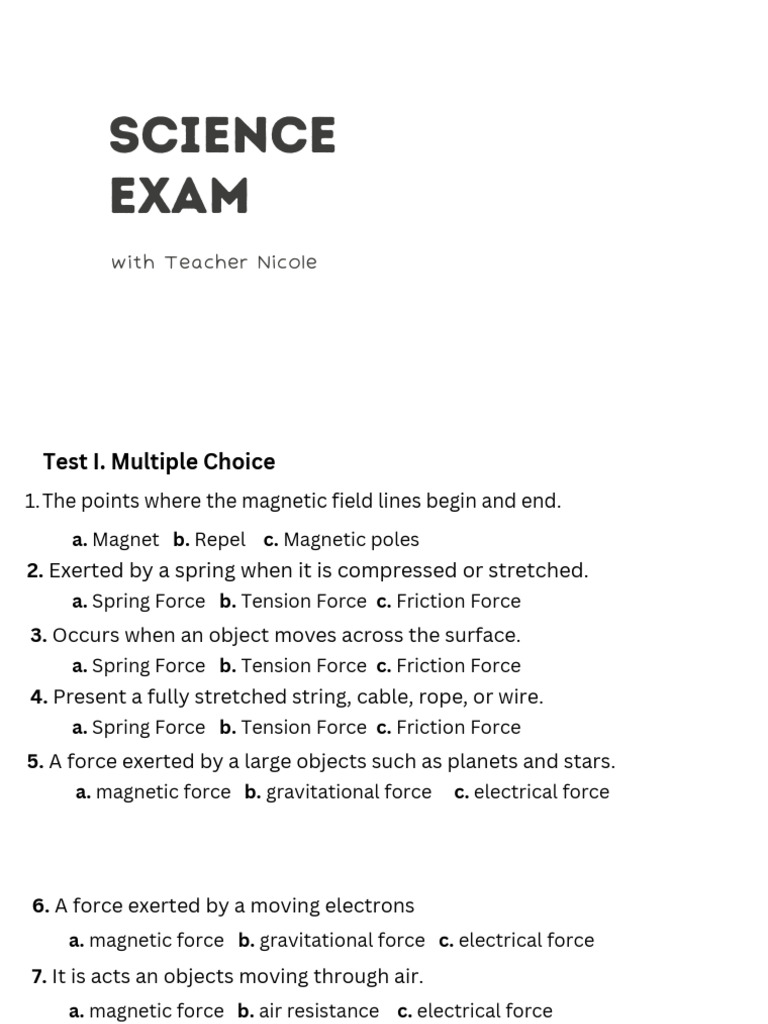 Science3 Long-Examination | PDF | Force | Magnet