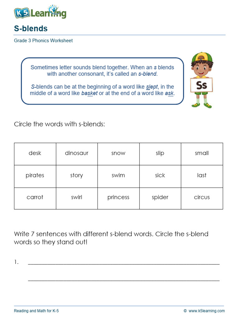 Grade 3 S-Blends Worksheet | PDF
